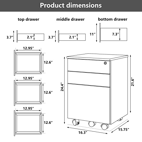 TOPSKY 3 Drawers Wood Mobile File Cabinet Fully Assembled Except Castors (Rustic Brown, 16.3x15.7x24.4)