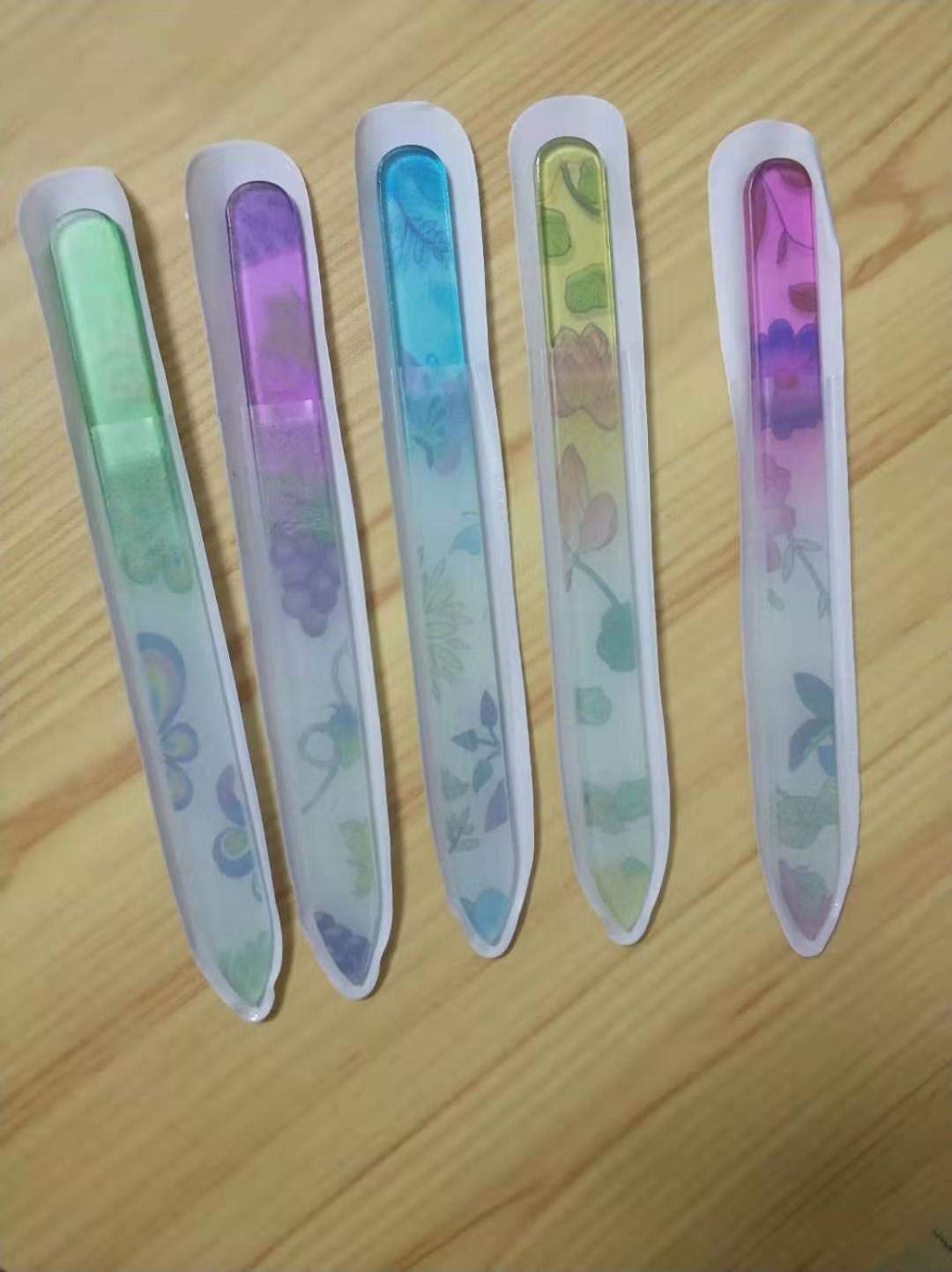Premium Crystal Glass Nail Files Manicure Set, Professional Double Sided Pedicure Files - Best Glass Nail Files for Natural Nails - Colorful Flower Pattern - 5 Pieces