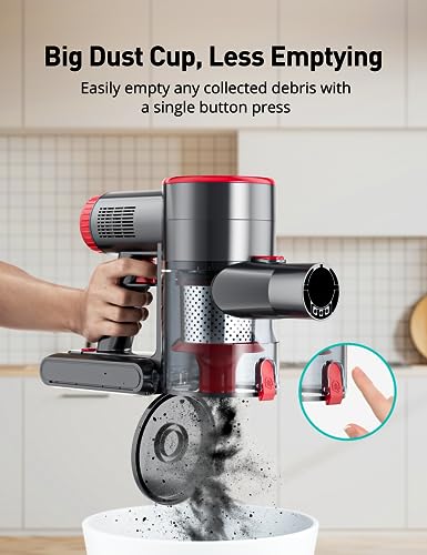 Aspiron Cordless Vacuum Cleaner, Vacuum Cleaners for Home with Large LED Touch Display, Brushless Motor, LED Headlights, Handheld Vacuum for Hard Floors, Carpets, Sofa, Car, Grey
