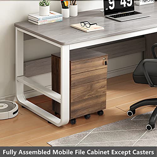 TOPSKY 3 Drawers Wood Mobile File Cabinet Fully Assembled Except Castors (Rustic Brown, 16.3x15.7x24.4)