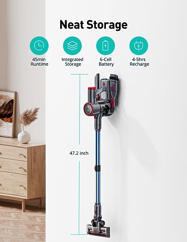 Aspiron Cordless Vacuum Cleaner, Vacuum Cleaners for Home with Large LED Touch Display, Brushless Motor, LED Headlights, Handheld Vacuum for Hard Floors, Carpets, Sofa, Car, Grey