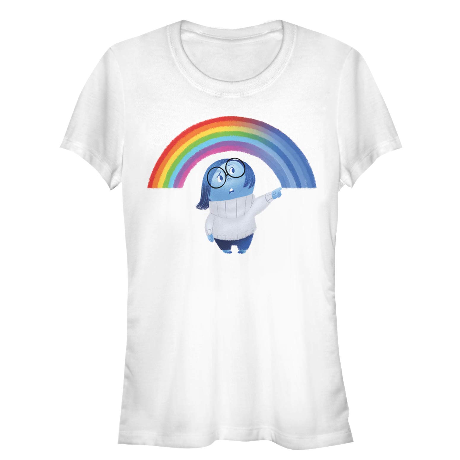 Junior's Inside Out Sadness Rainbow T-Shirt - White - Medium