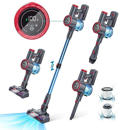 Aspiron Cordless Vacuum Cleaner, Vacuum Cleaners for Home with Large LED Touch Display, Brushless Motor, LED Headlights, Handheld Vacuum for Hard Floors, Carpets, Sofa, Car, Grey