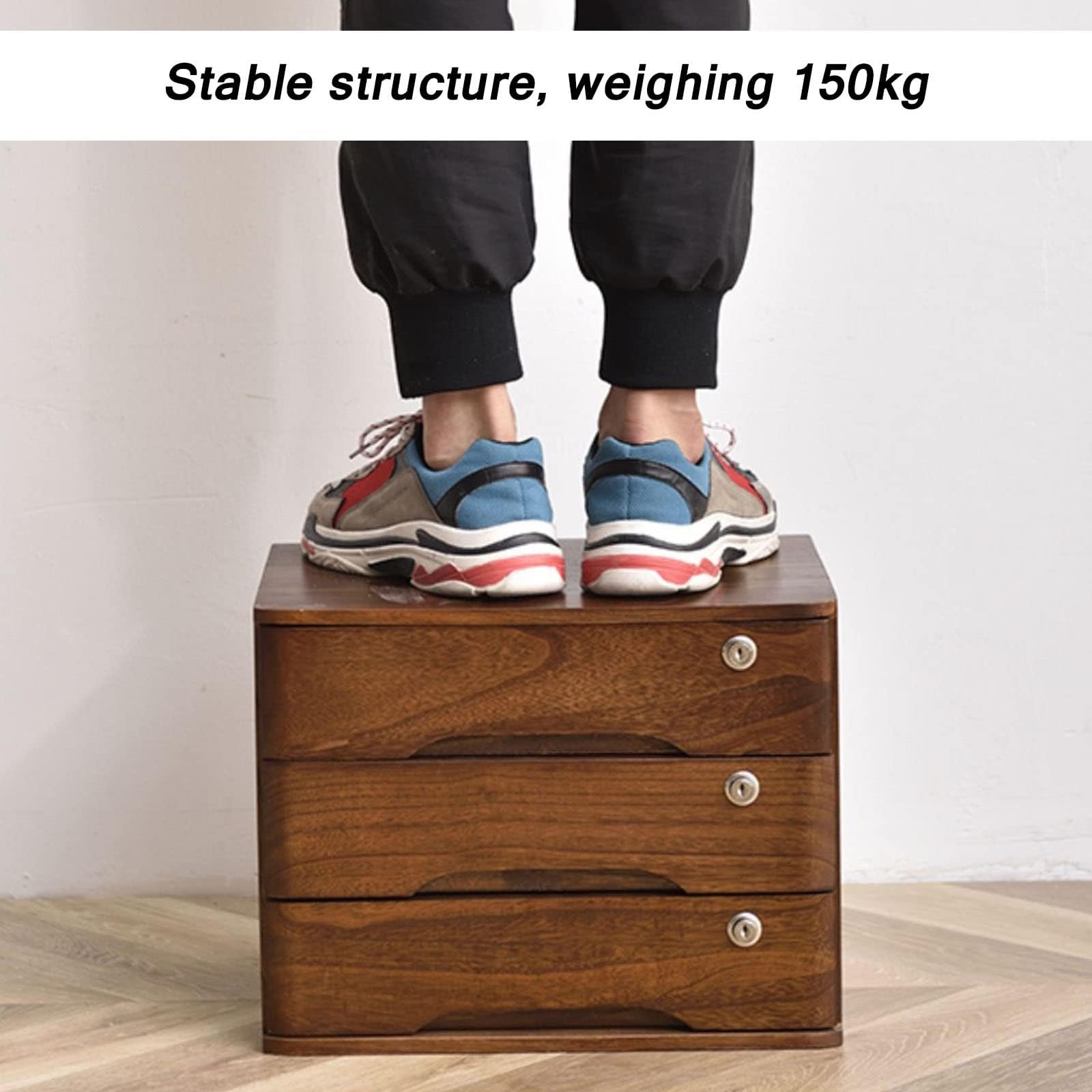 JAEFIT Solid Wood Storage Box - Flat File Cabinet, Wooden Desktop Storage Box with Lockable Drawers, Office Supplies A4/Receipt File Organizer (Size : 2 Layer)