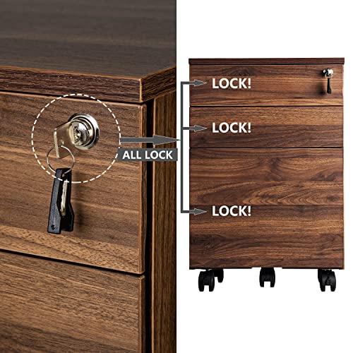 TOPSKY 3 Drawers Wood Mobile File Cabinet Fully Assembled Except Castors (Rustic Brown, 16.3x15.7x24.4)
