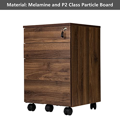 TOPSKY 3 Drawers Wood Mobile File Cabinet Fully Assembled Except Castors (Rustic Brown, 16.3x15.7x24.4)