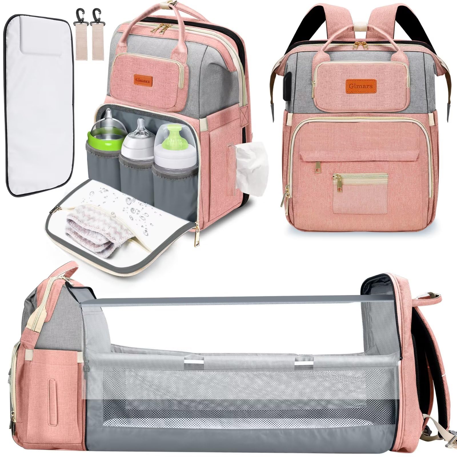 Gimars Diaper Bag Backpack with Changing Station, Multifunctional 900D Waterproof Travel Baby Bag, Large Capacity Baby Bag with USB Charging Port, Baby Registry Search Shower Gifts for Boy Girl