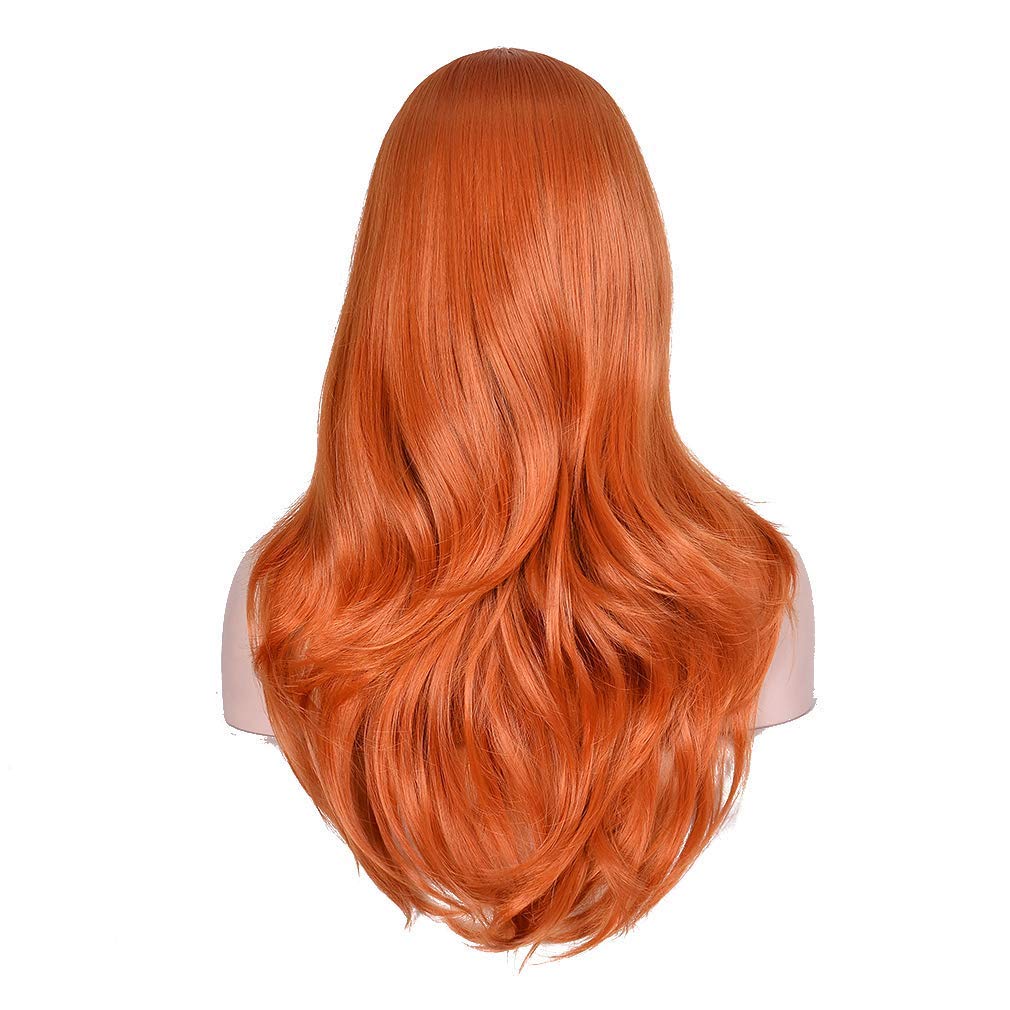 morvally 23" Long Wig Big Wavy Heat Resistant Synthetic Straight Hair with Bangs for Cosplay Costume Halloween Party (2735# Ginger Orange)