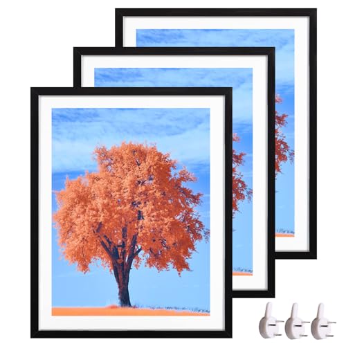 12x16 Picture Frame Set of 3 Wood Diamond Painting Frame 30x40cm Display 10x14 in / 25x35cm with Mat or 12 x 16 in / 30cm x 40cm Without Mat Diamond Art Frame Poster Photo Gallery Wall Frame - Black