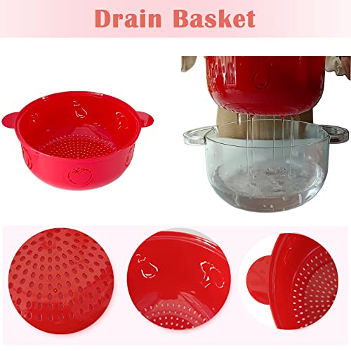 NICO SEE WONDER 2000ML/68OZ Microwave Ramen Bowl, Noodle Bowl with Strainer and Handle, Steamer for Cooking Food and Vegetables,Multifunctional Bowl for Cooking, Rinse,Storage. (Red)