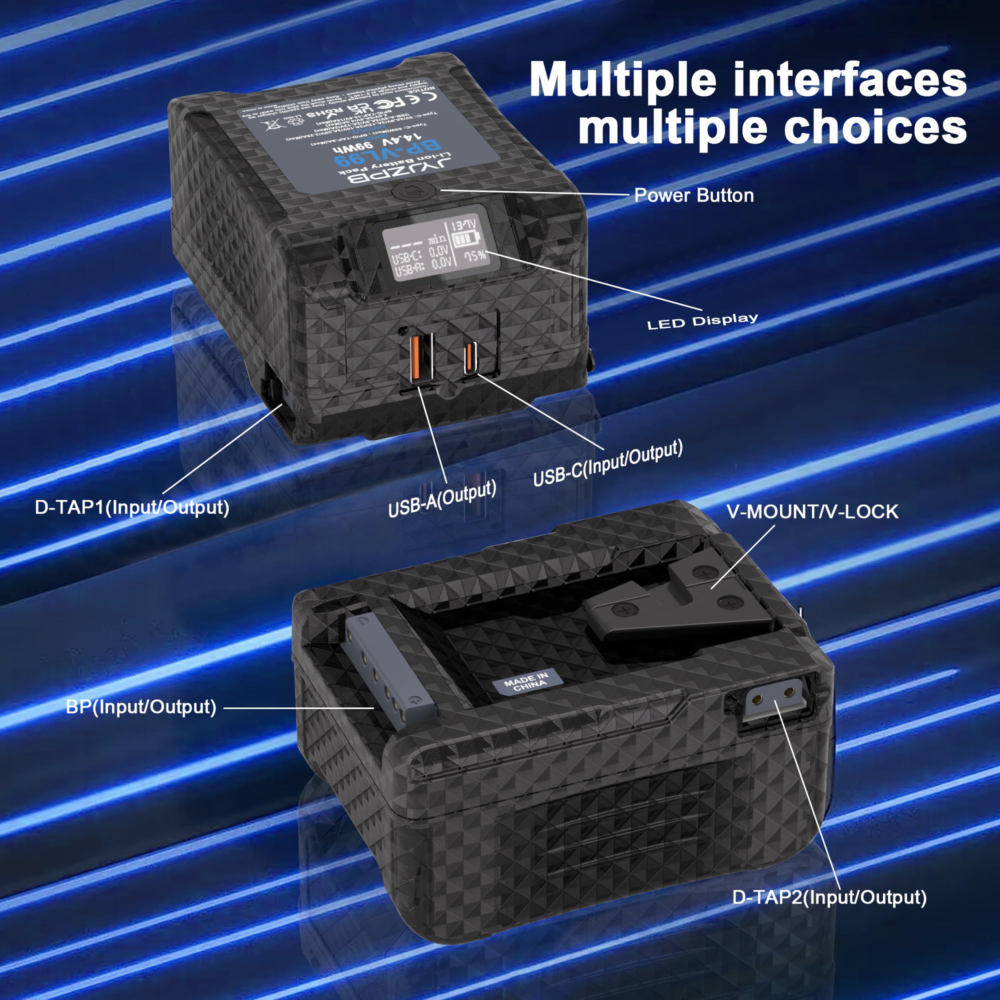 JYJZPB V Mount Battery, Mini V Lock Battery Upgraded 99Wh 14.8V 6800mAh with D-Tap/USB-A/BP Output&LCD Display, Small Portable VMount Battery for Camera Camcorder Broadcast BMPCC, Dtap-Mini-Battery