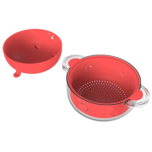 NICO SEE WONDER 2000ML/68OZ Microwave Ramen Bowl, Noodle Bowl with Strainer and Handle, Steamer for Cooking Food and Vegetables,Multifunctional Bowl for Cooking, Rinse,Storage. (Red)
