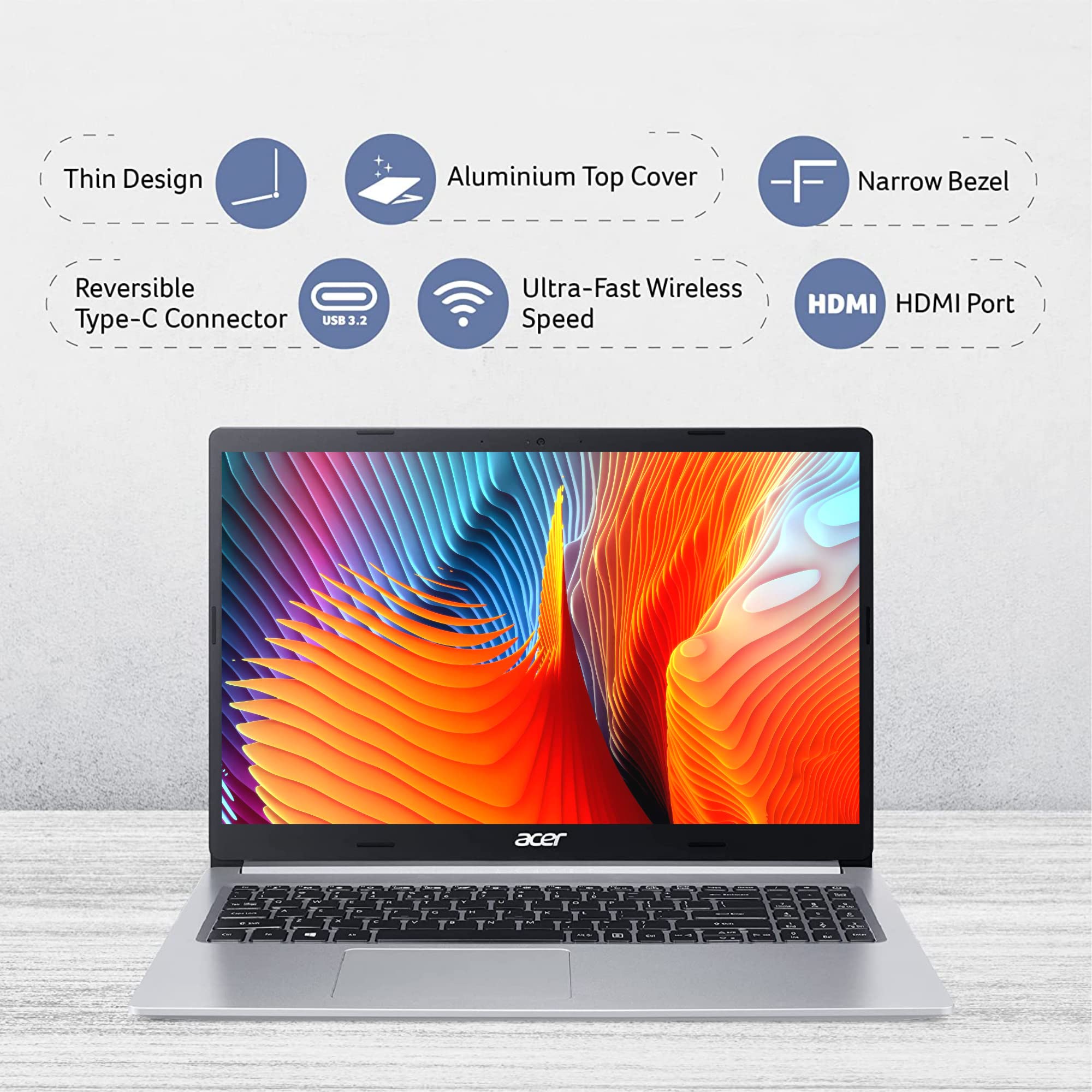 acer Aspire 5 Slim Essential Laptop, 15.6" Full HD IPS Display, 12GB RAM, 1TB SSD, Intel Dual-Core i3 Processor Up to 4.1 GHz, HDMI, Windows 11 S