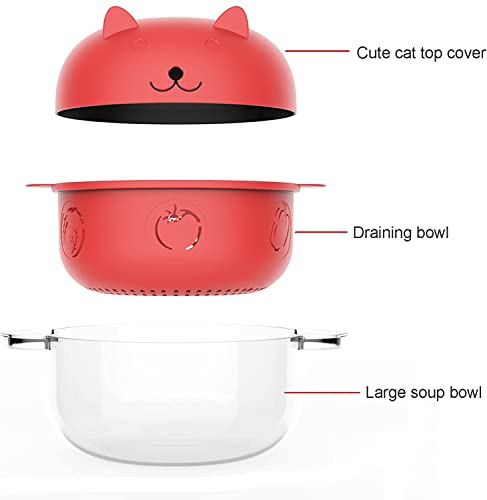 NICO SEE WONDER 2000ML/68OZ Microwave Ramen Bowl, Noodle Bowl with Strainer and Handle, Steamer for Cooking Food and Vegetables,Multifunctional Bowl for Cooking, Rinse,Storage. (Red)