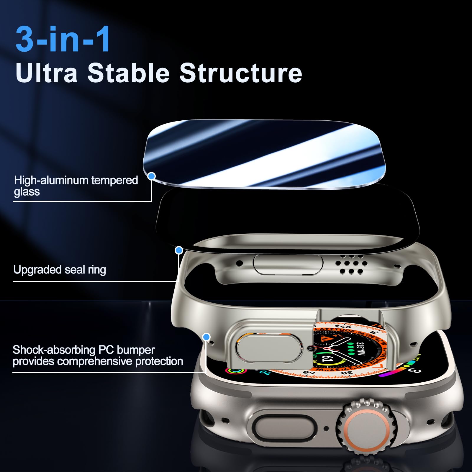 Uyiton 2 Pack for Apple Watch Ultra Privacy Screen Protector Case 49mm, [28Privacy Angle][Touch Sensitive][Not Easy to Break] Tempered Glass Bumper Cover iWatch Ultra Accessories