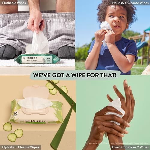 The Honest Company Clean Conscious Multi-Use Wipes | Hypoallergenic + Unscented for Sensitive Skin | Over 99% Water, Compostable, Plant Based, Baby Wipes | Geo Mood, 60 Count