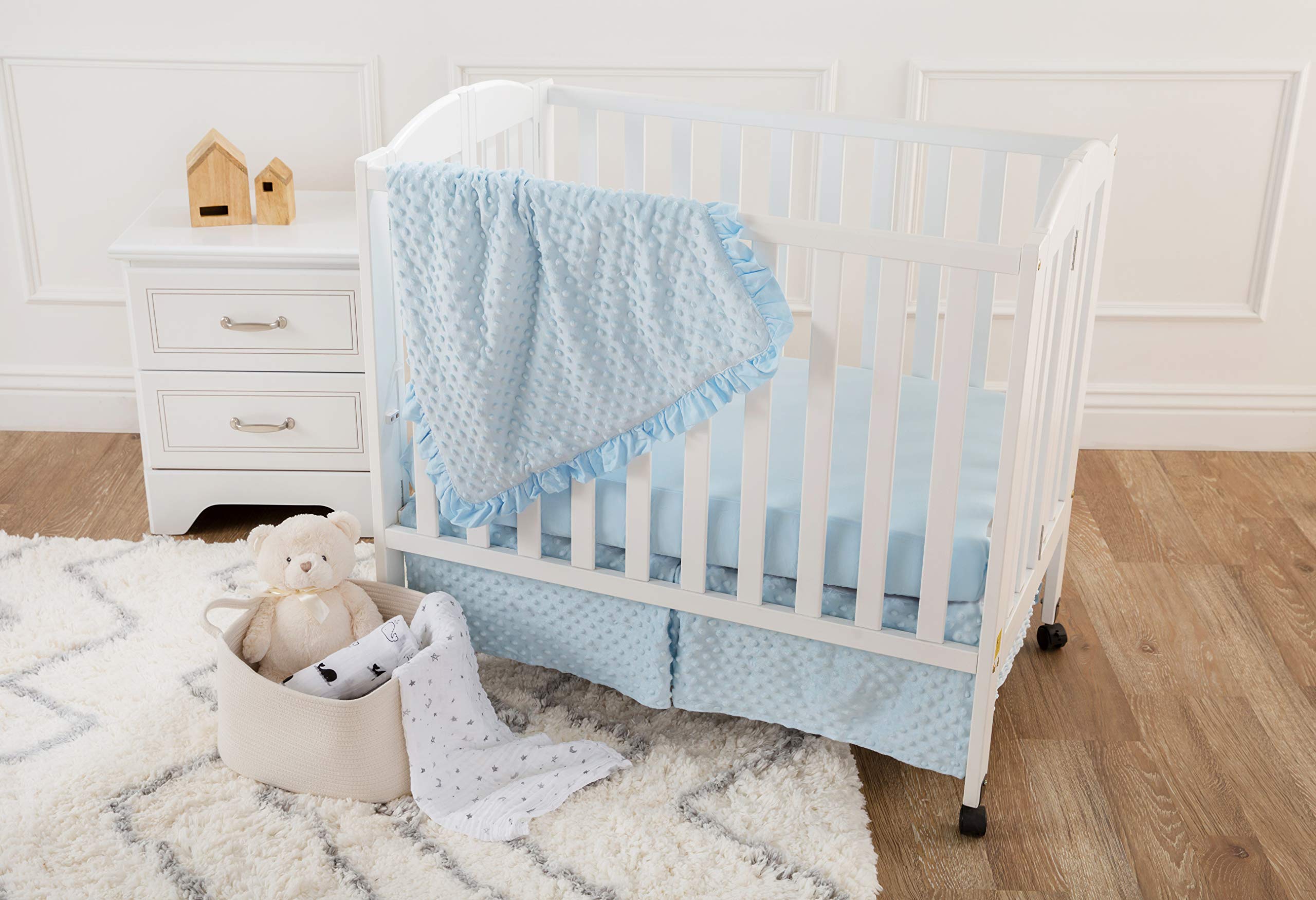 American Baby Company Heavenly Soft Minky Dot 3-Piece Mini/Portable Crib Bedding Set, Blue, for Boys and Girls