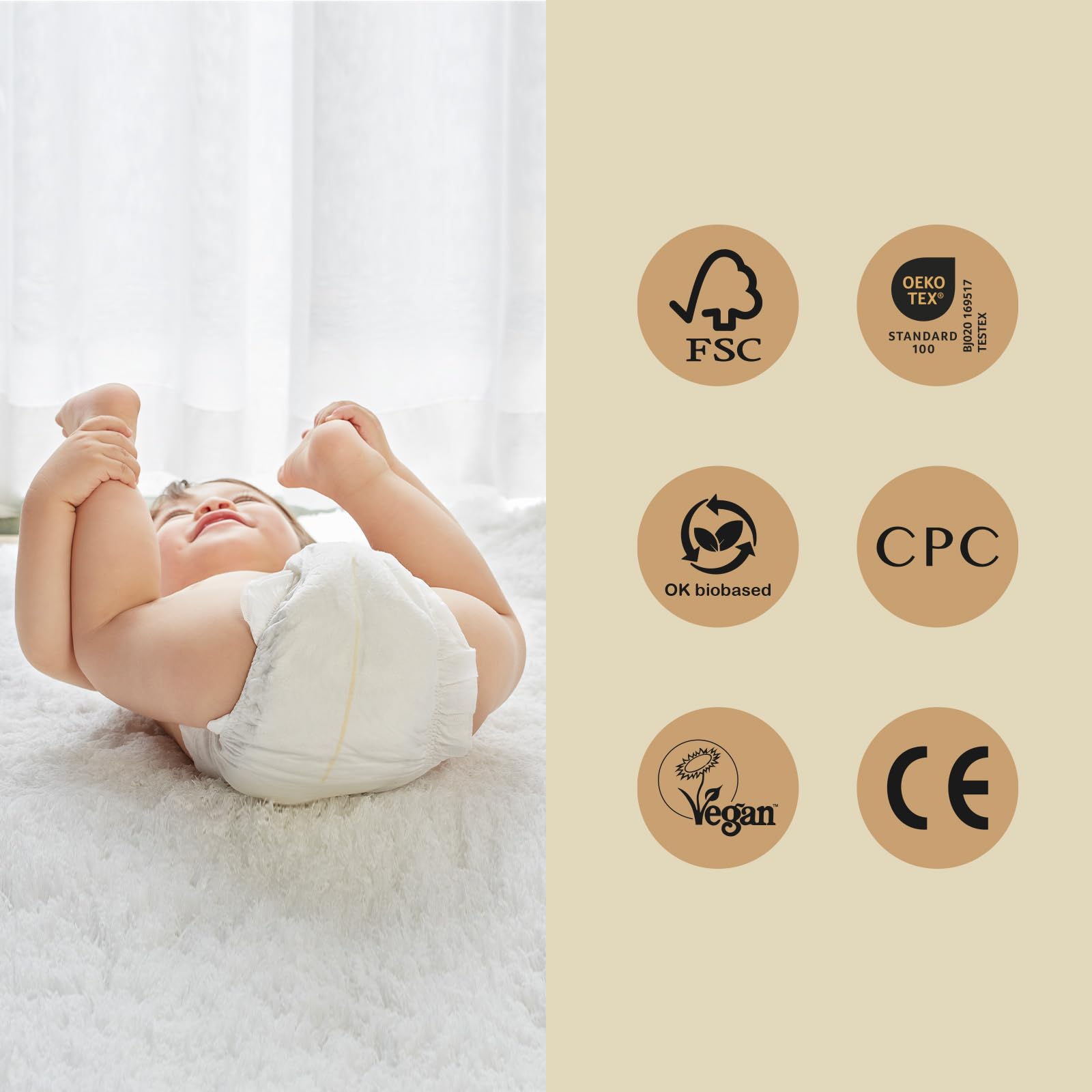 ECO BOOM Diapers, Viscose from Bamboo Diapers, Natural Soft Disposable Nappies for Infant, Size 3 Suitable for 13 to 22lb (Medium - 32 Count)