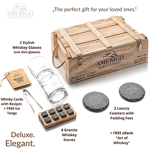 πππ¦π§ ππππ§: Gifts for Men Dad - Whiskey Glasses Set of 2 - Crystal Rocks Glass with 6 Stainless Steel Chilling Stones - Bourbon Glasses Gift Set - Old Fashioned Lowball Heavy Scotch Glasses