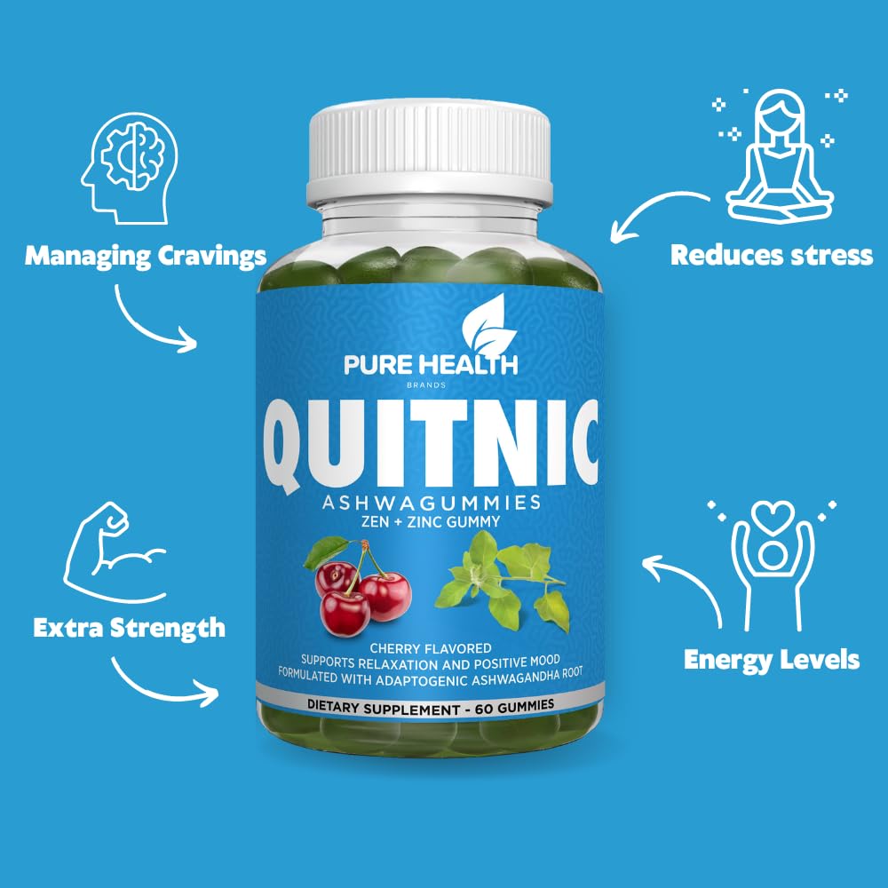 Quit-NIC, Quit Smoking Gummies, with Ashwagandha Calming QUITNIC to Help Stop Smoking Gummies, with Herbal All-Natural Ingredients - Support Your Journey to a Smoke-Free Life (60 Count)