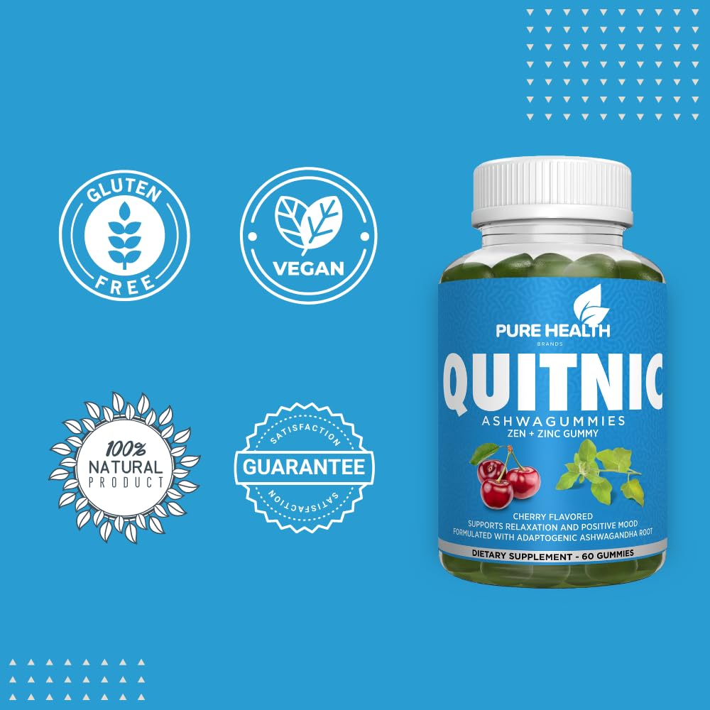 Quit-NIC, Quit Smoking Gummies, with Ashwagandha Calming QUITNIC to Help Stop Smoking Gummies, with Herbal All-Natural Ingredients - Support Your Journey to a Smoke-Free Life (60 Count)