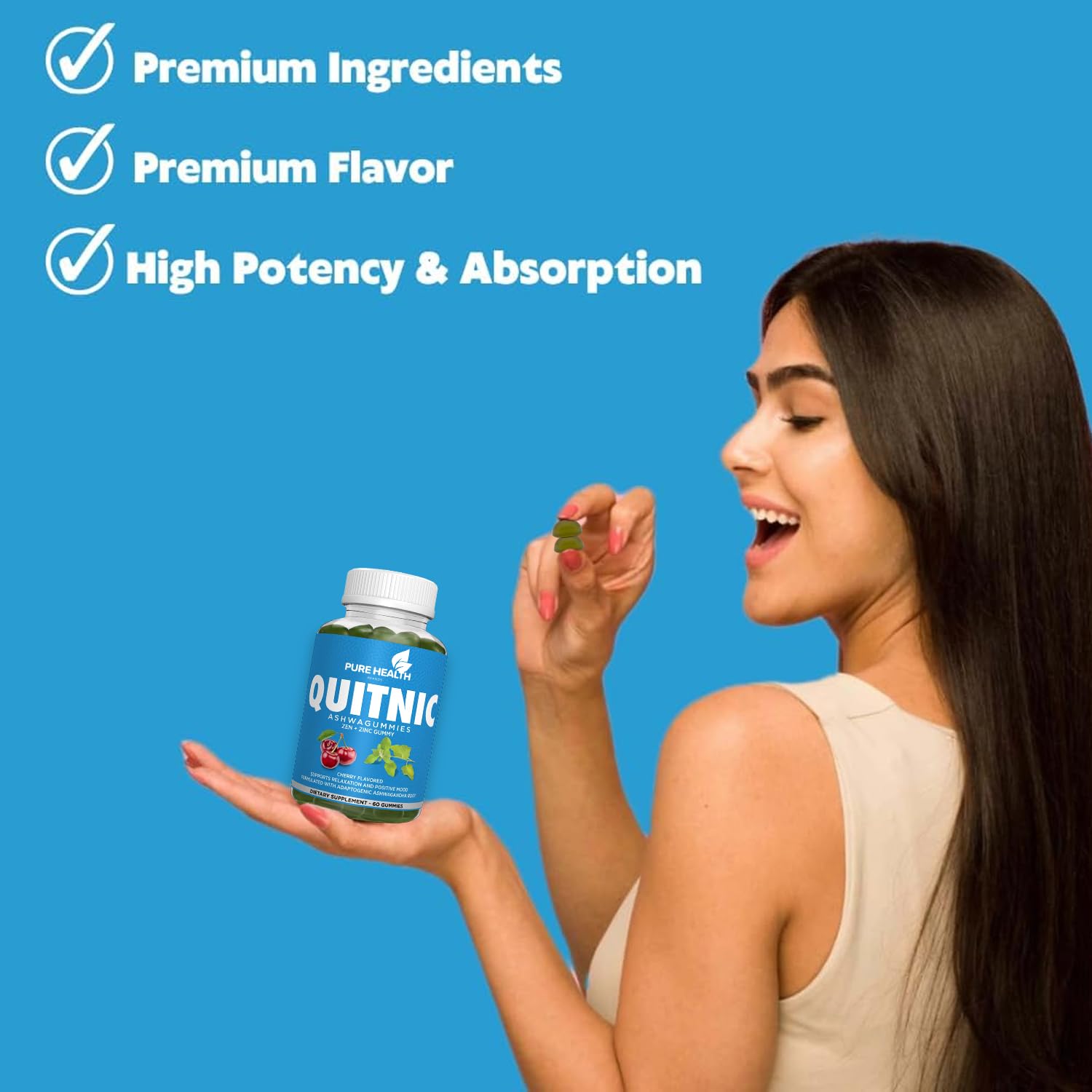 Quit-NIC, Quit Smoking Gummies, with Ashwagandha Calming QUITNIC to Help Stop Smoking Gummies, with Herbal All-Natural Ingredients - Support Your Journey to a Smoke-Free Life (60 Count)