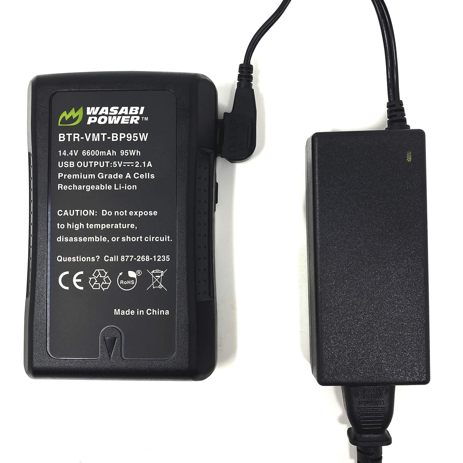Wasabi Power V-Mount Battery (14.4V, 6600mAh, 95Wh) and V-Mount Battery Charger with D-Tap for Sony Video Camera Camcorder, Broadcast LED Light, and Any Other Compatible Video Camera Camcorder