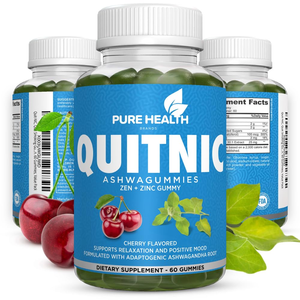 Quit-NIC, Quit Smoking Gummies, with Ashwagandha Calming QUITNIC to Help Stop Smoking Gummies, with Herbal All-Natural Ingredients - Support Your Journey to a Smoke-Free Life (60 Count)