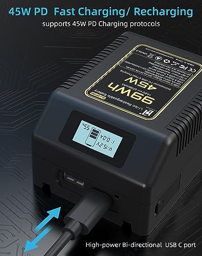LL LALEADER V Mount Battery 99Wh 6700mAh 14.8V V-Lock Rechargeable Battery 45W PD USB C Fast Charging with BP D-TAP USB-A Multi Outputs for Camera Camcorder Monitor Video Light (99Wh)