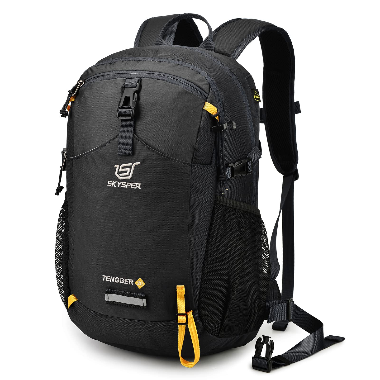 SKYSPER Small Daypack 20L Hiking Backpack Lightweight Travel Day Pack with Waist Strap for Women Men(Black)