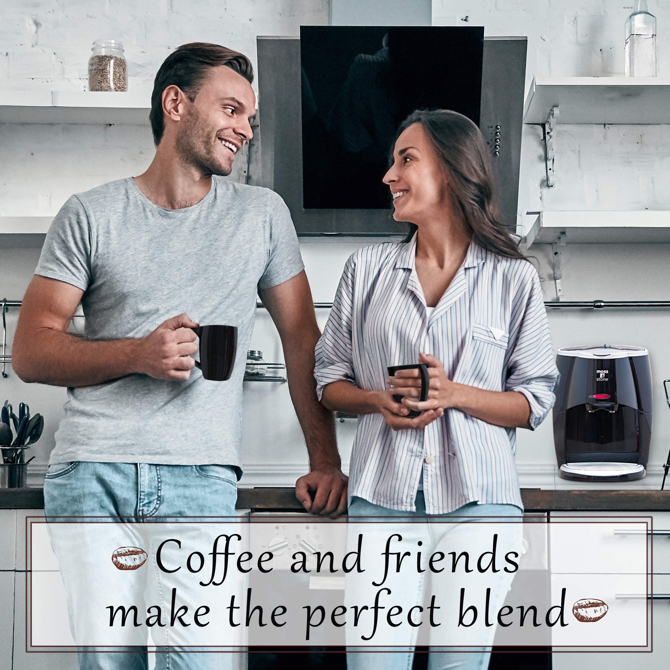 Moss & Stone Mini Drip Coffee Maker with Mug (5 oz Mugs), Small Coffee Pot With 2 Coffee Cups, Mini Coffee Maker (2 Drip & 2 Mug)