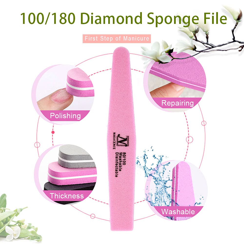 Sponge Nail File and Buffer for Nail Art Care Double Sides - Sponge and Emery Boards Professional Nail File Designed in 80/100 Grit Manicure Nail Tools Pack of 6Pcs Color Pink