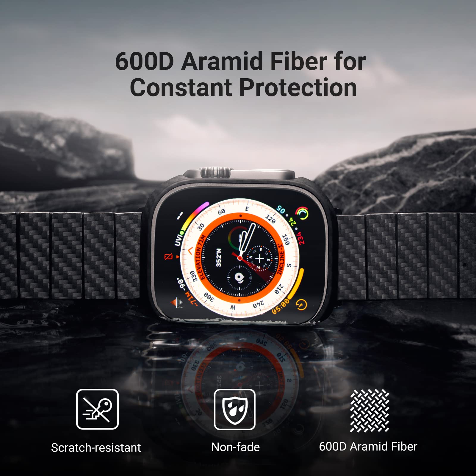 PITAKA Apple Watch Ultra 2/Apple Watch Ultra Case, Exquisite Minimalist Slim Apple Watch Ultra Case 49mm - Aramid Fiber Made [Air Case]
