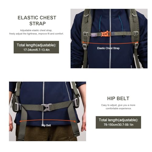 MOUNTAINTOP 55L Hiking Internal Frame Backpack Backpacking for Men with Rain Cover
