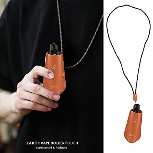 GELVTIC Leather Vape Holder Pouch Necklace Lanyard, Protective Case Cover for Vape Device Electronic Cigarette, Vape Carrying Case Bag Pocket (Brown)