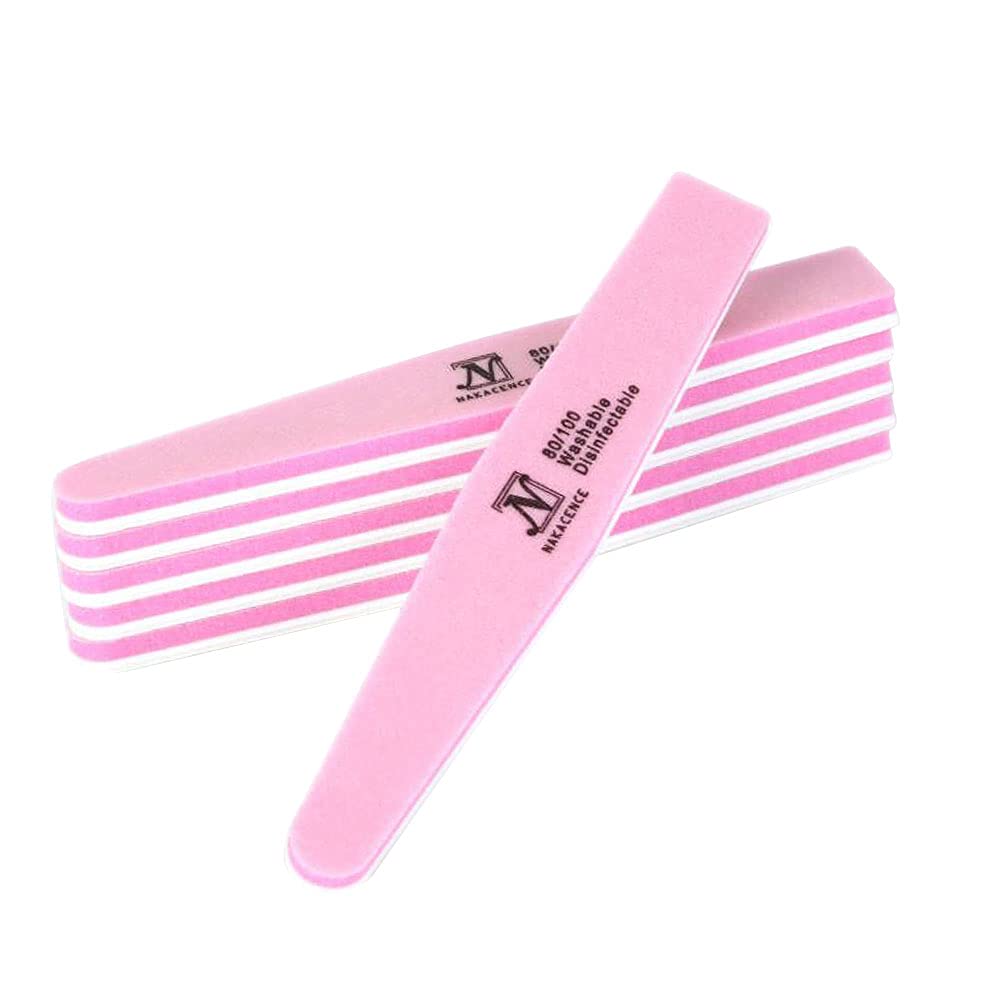 Sponge Nail File and Buffer for Nail Art Care Double Sides - Sponge and Emery Boards Professional Nail File Designed in 80/100 Grit Manicure Nail Tools Pack of 6Pcs Color Pink