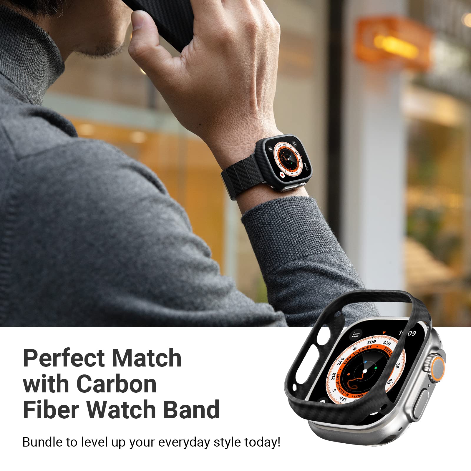 PITAKA Apple Watch Ultra 2/Apple Watch Ultra Case, Exquisite Minimalist Slim Apple Watch Ultra Case 49mm - Aramid Fiber Made [Air Case]