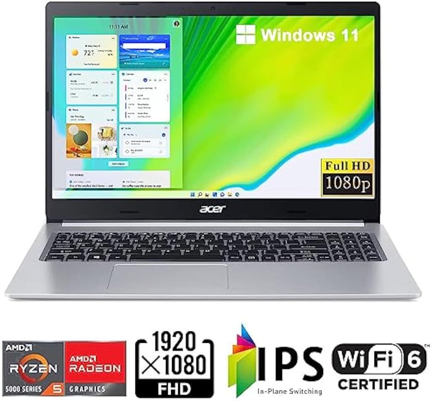 acer Aspire 5 A515-45 Slim Laptop, 15.6" (1920x1080) FHD IPS Display, AMD Ryzen 5 5500U, 6-Core,AMD Radeon Graphics, 16GB RAM 512GB SSD, Windows 11 Home, TWE 16GB Pen