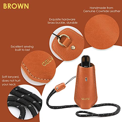 GELVTIC Leather Vape Holder Pouch Necklace Lanyard, Protective Case Cover for Vape Device Electronic Cigarette, Vape Carrying Case Bag Pocket (Brown)