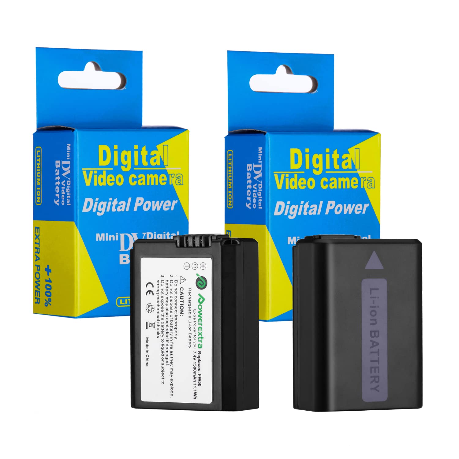 Powerextra 2 Pack Replacement NP-FW50 Battery Compatible with Sony ZV-E10,Alpha A6000, A6500, A6300, A7, A7II, A7SII, A7S, A7S2, A7R, A7R2, A7RII, A55, A5100, RX10, RX10II Digital Camera