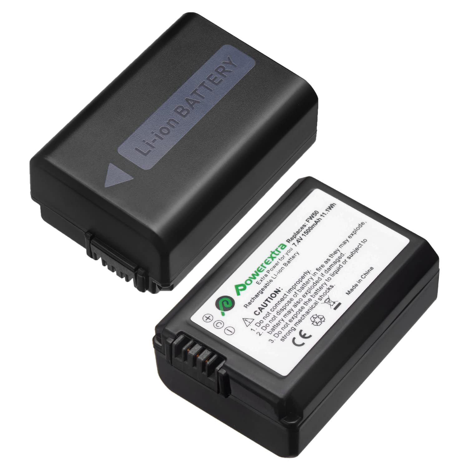 Powerextra 2 Pack Replacement NP-FW50 Battery Compatible with Sony ZV-E10,Alpha A6000, A6500, A6300, A7, A7II, A7SII, A7S, A7S2, A7R, A7R2, A7RII, A55, A5100, RX10, RX10II Digital Camera