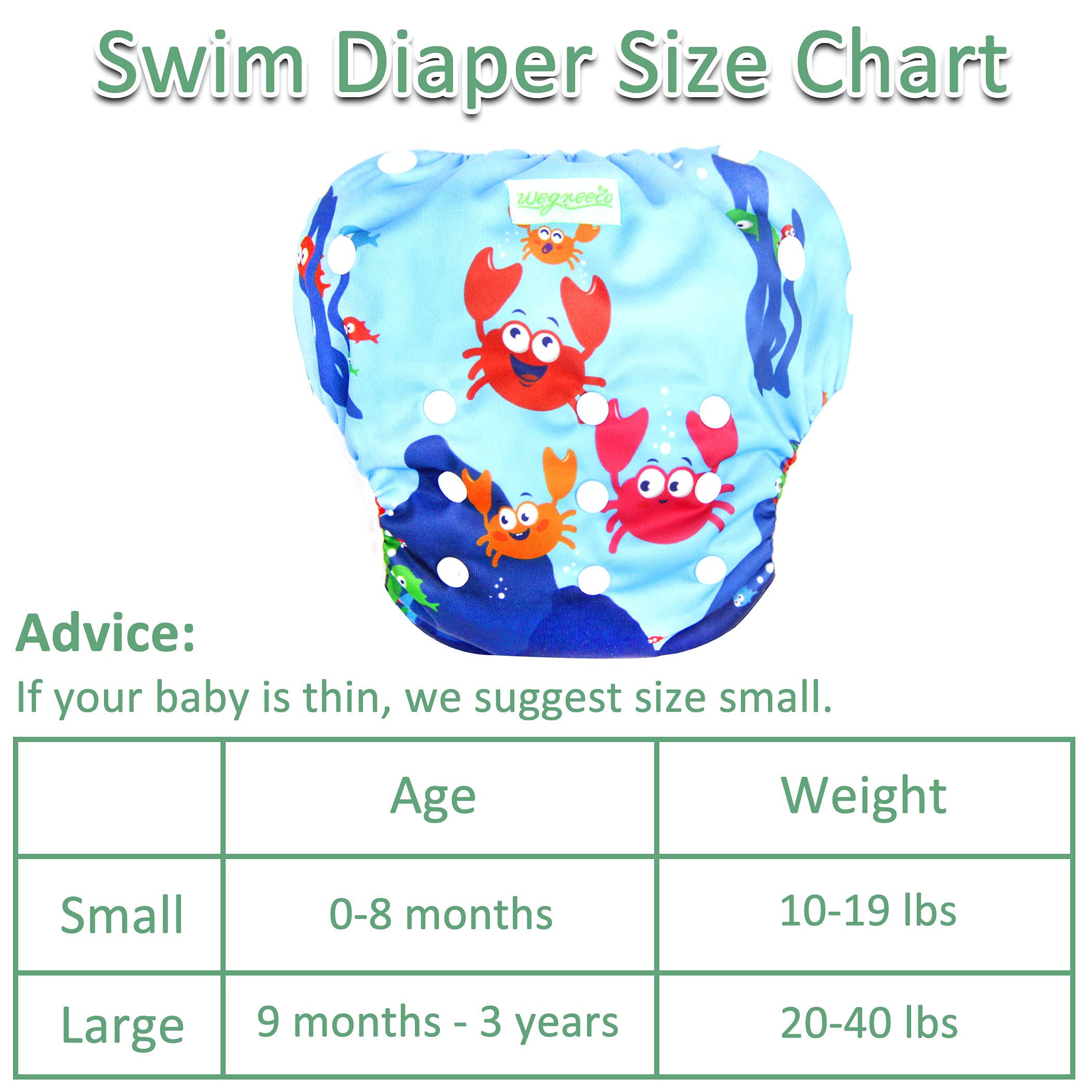 wegreeco Baby & Toddler Snap One Size Adjustable Reusable Baby Swim Diaper (Sea-Elves, Large, 3 Pack)