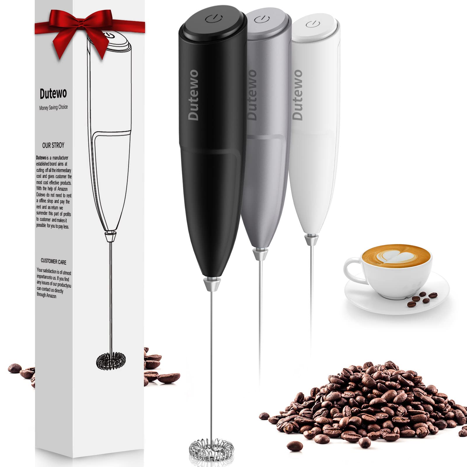 Hand Mixer Milk Frother for Coffee - Coffee Bar Accessories, Dutewo Frother Handheld Foam Maker for Lattes, Electric whisk Drink Mixer for Coffee, Mini coffee stirrer for Frappe Hot Chocolate, Black