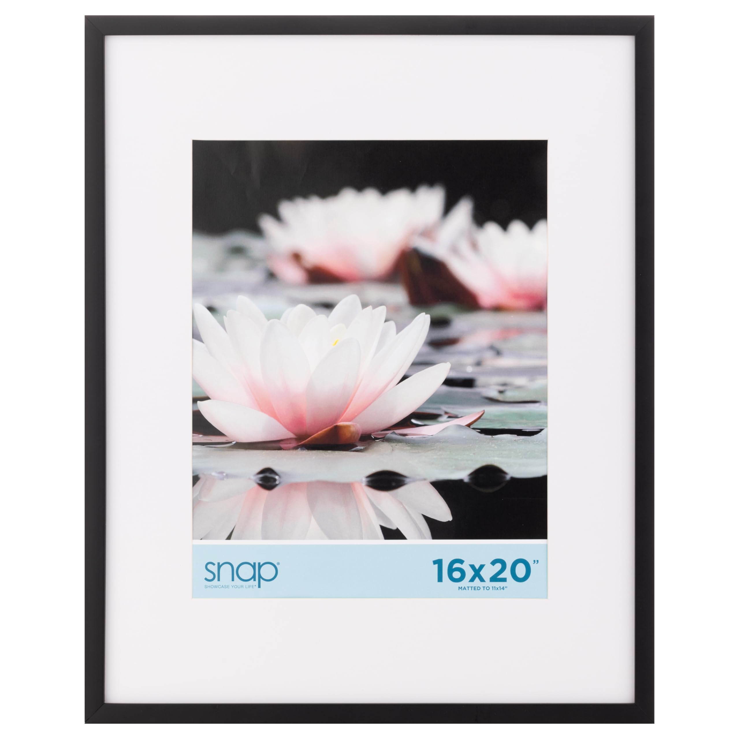 Snap - 16"x20" Black Wall Picture Frame - Single White Mat - Matted for 11"x14" Image - Versatile Display Option for Your Cherished Memories - Rectangular Tabletop - White Poster Frame