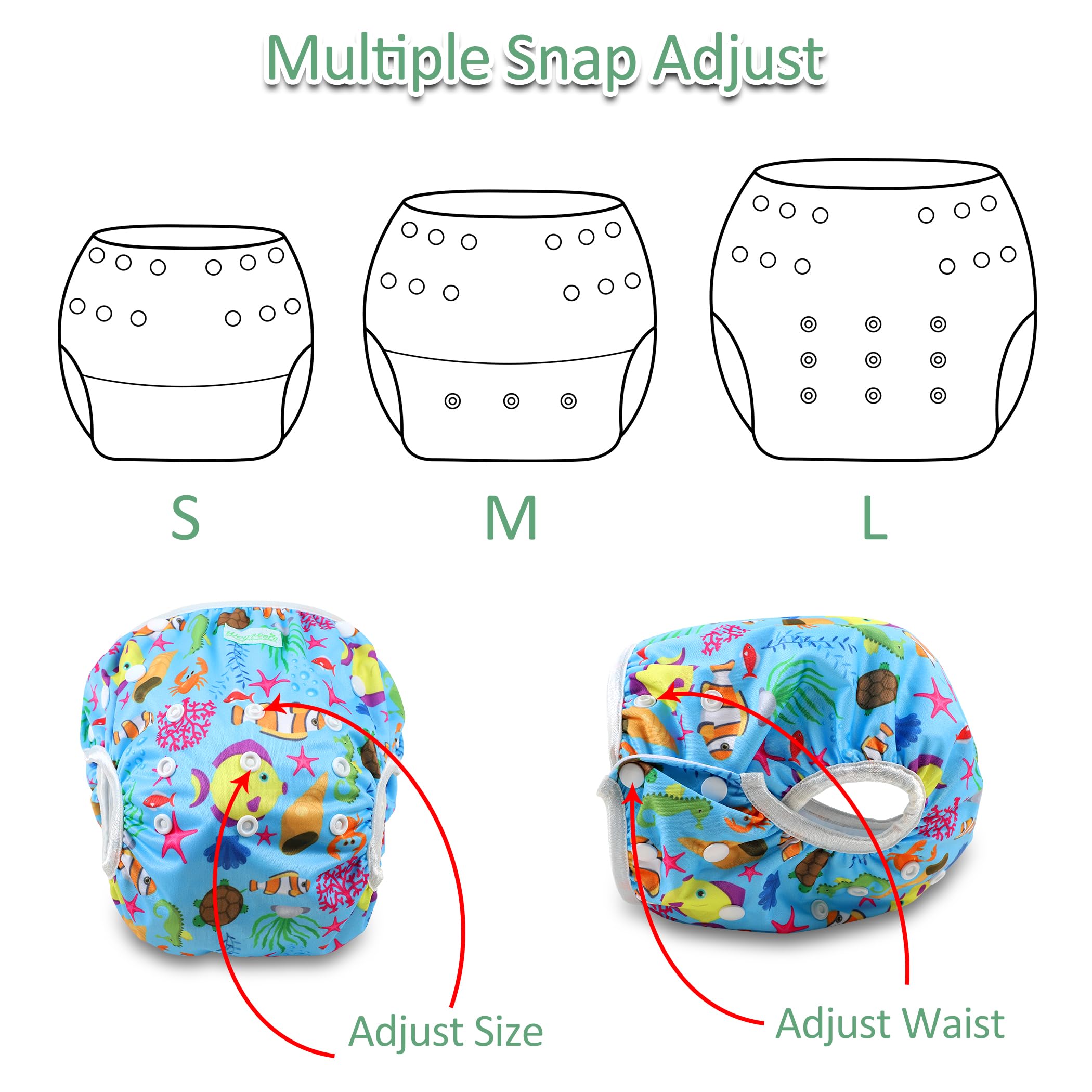 wegreeco Baby & Toddler Snap One Size Adjustable Reusable Baby Swim Diaper (Sea-Elves, Large, 3 Pack)