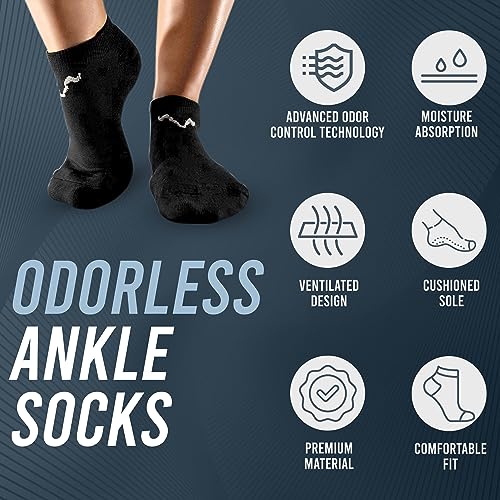 OX SOX Odorless Cotton Ankle Socks - Moisture-Wicking & Airy Comfort with Advanced Odor Control Technology - Breathable Athletic Footwear, Anti Odor & Anti-Sweat Socks for Men - 3 pairs (Black)