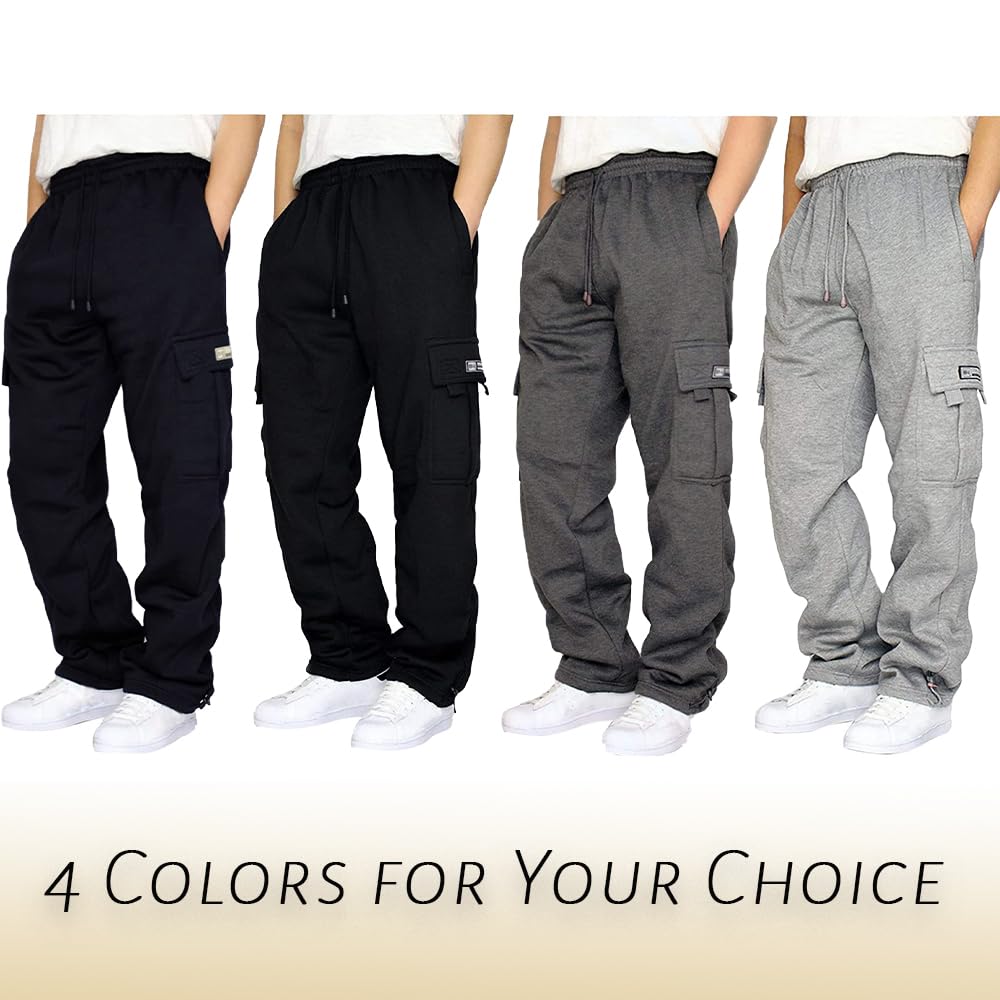 Mens Fleece Cargo Jogger Sweatpants for Adult Drawstring Loose Fit Joggers Sweat Pants with Pockets Grey