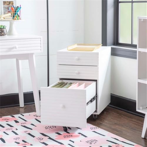 Linon Sway Wood File Cabinet with 3 Drawers Rolling Castors in Pure White