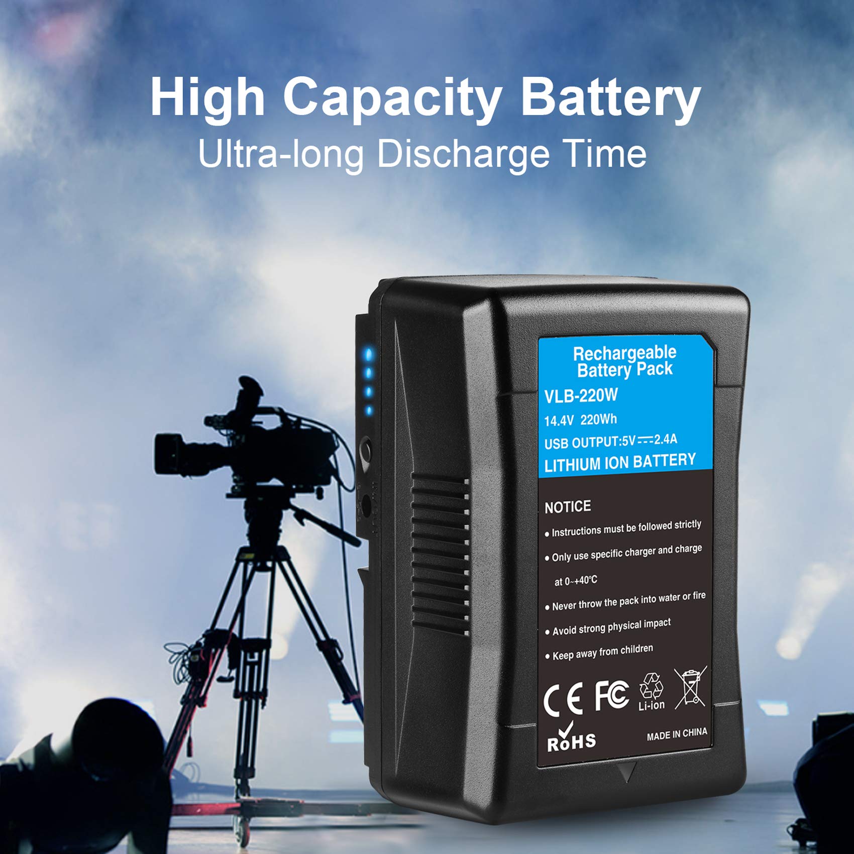 KUNLUN 220Wh 15000mAh V Mount Battery/Dtap Battery with D-TAP DC USB Ports V Lock Battery for Sony Video Cameras Camcorders Broadcast LED Lights Monitors Replacement Brick for DSLR