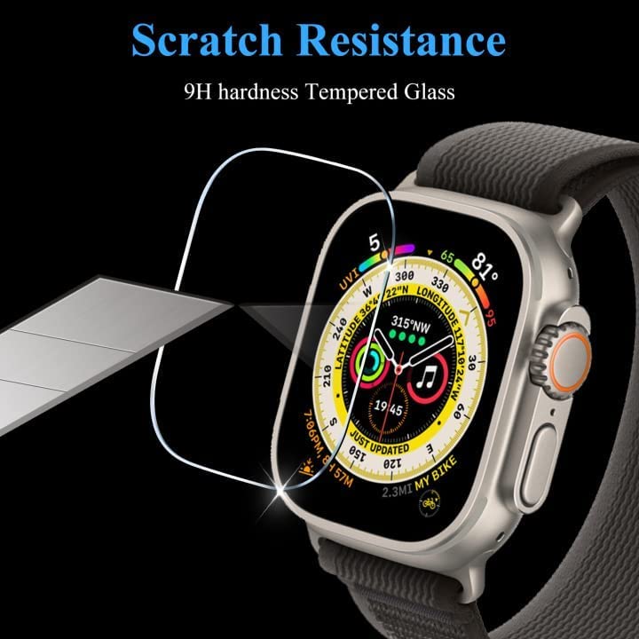 YMHML 4 Pack Compatible for Apple Watch Ultra 2 Screen Protector 49mm Tempered Glass, Waterproof HD Clear 9H Hardness Anti-Scratch Film